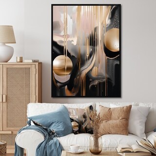 Designart "Gold And Black Marble Expression Ii" Abstract Marble Framed Wall Art Prints - Bed ...